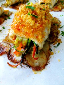 Fish Filet Roll Ups on Shingled Red Potatoes - Proud Italian Cook